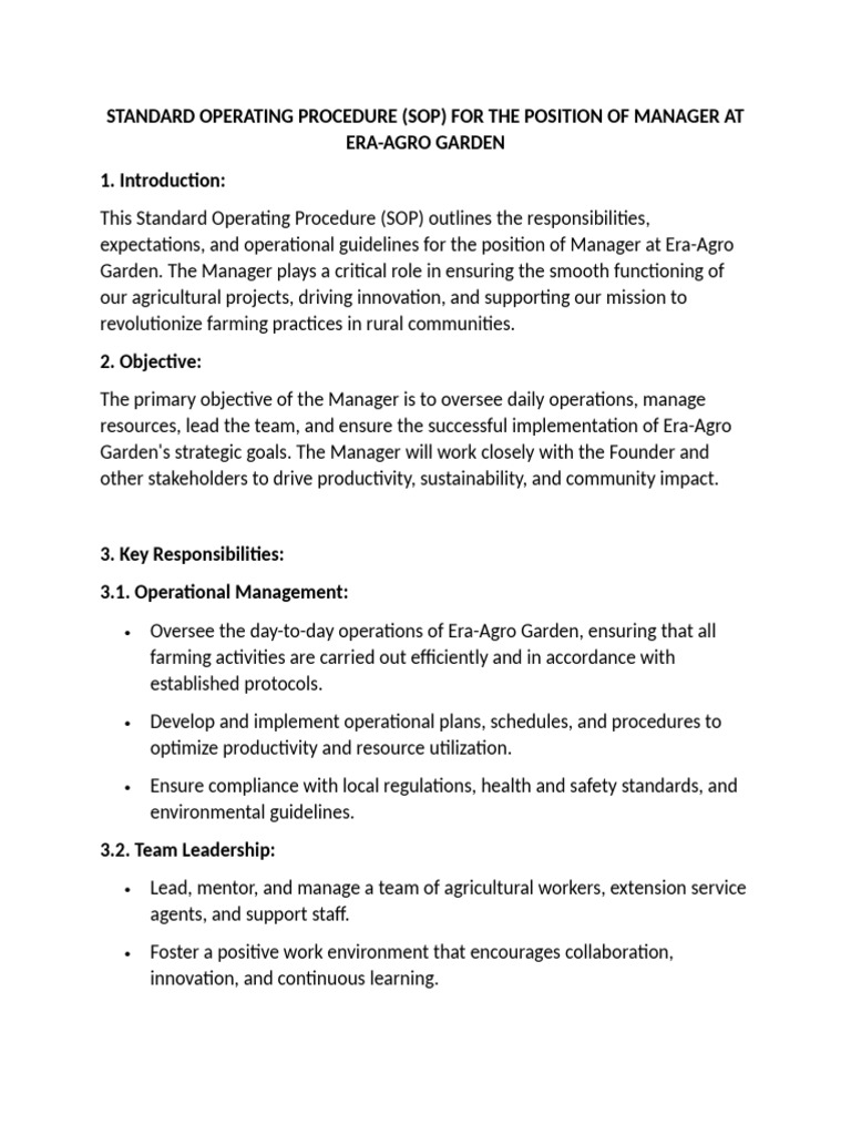 MANAGER SOP | PDF