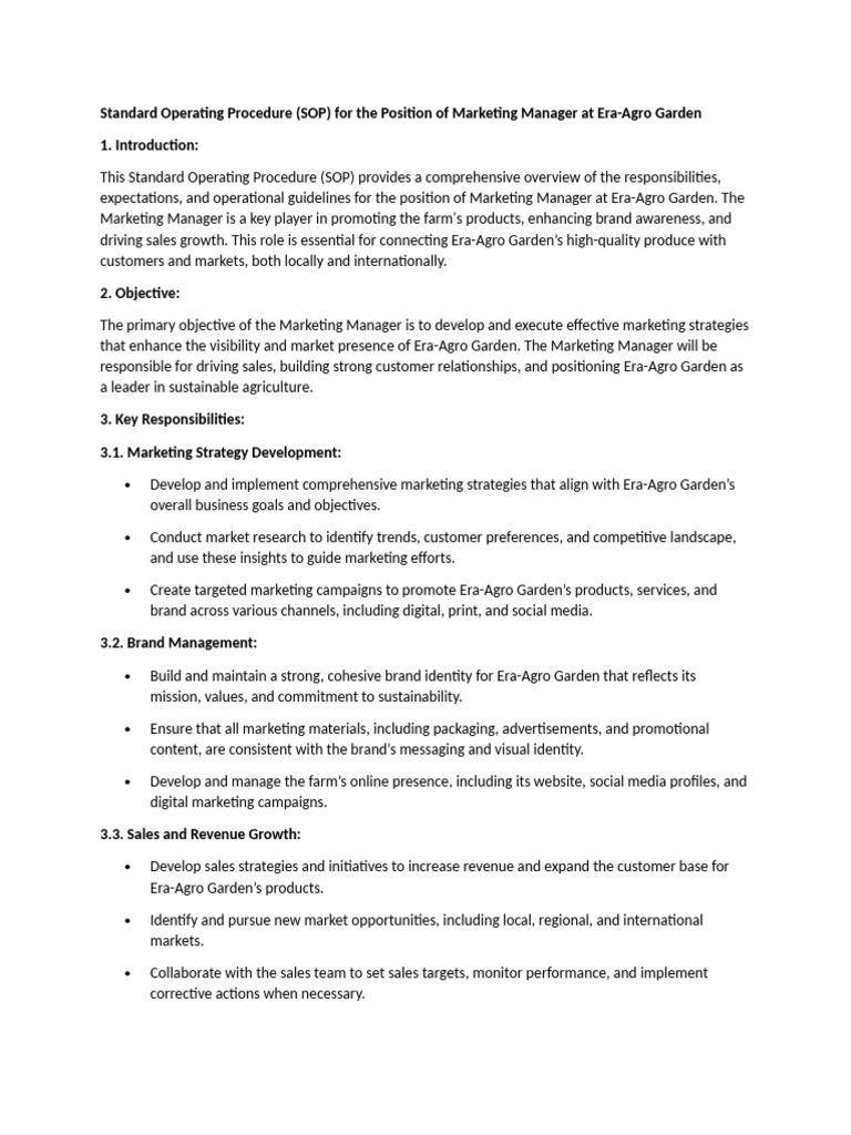 Marketing Manger Sop | PDF