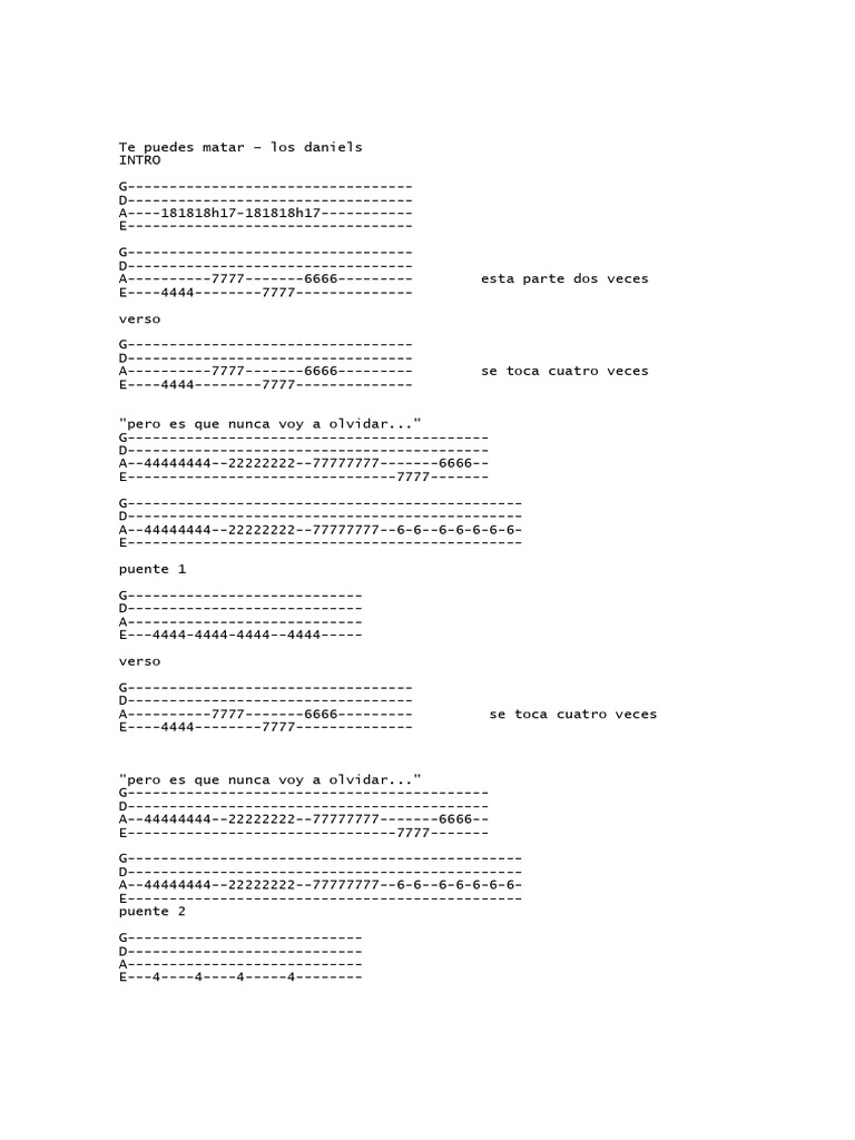 Tablatura Para Bajo Te Puedes Matar - Los Daniels | PDF