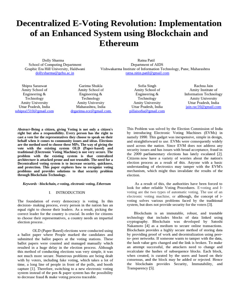 Decentralized E-Voting Revolution Implementation of An Enhanced System ...