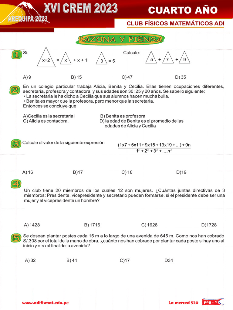 Examen Crem 2023 4to | PDF | Matemáticas