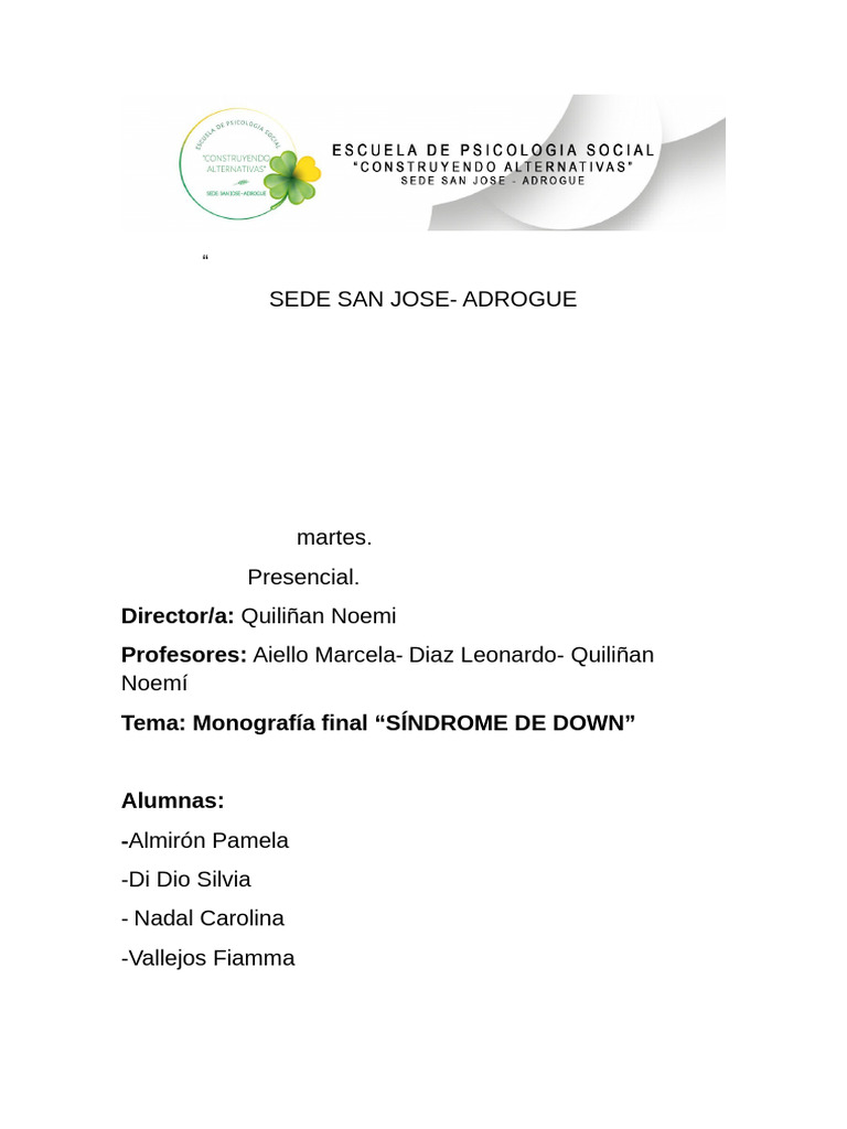 Coloquio Final - Sindrome de Down | PDF | Síndrome de Down | Autosuperación
