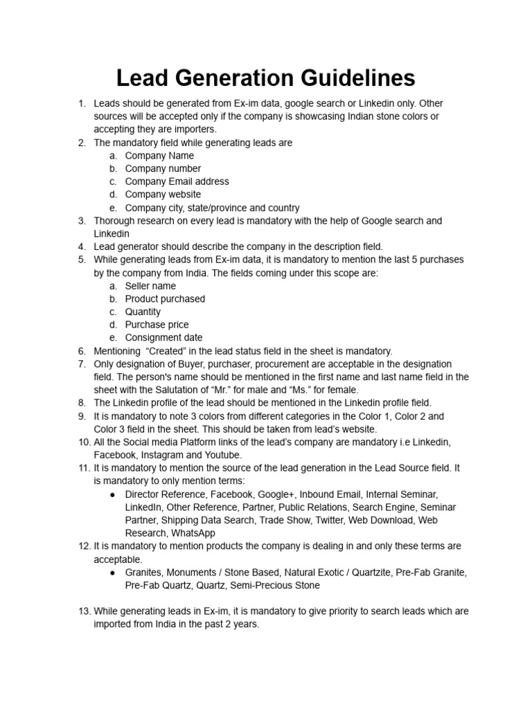 Lead Generation Guidelines | PDF