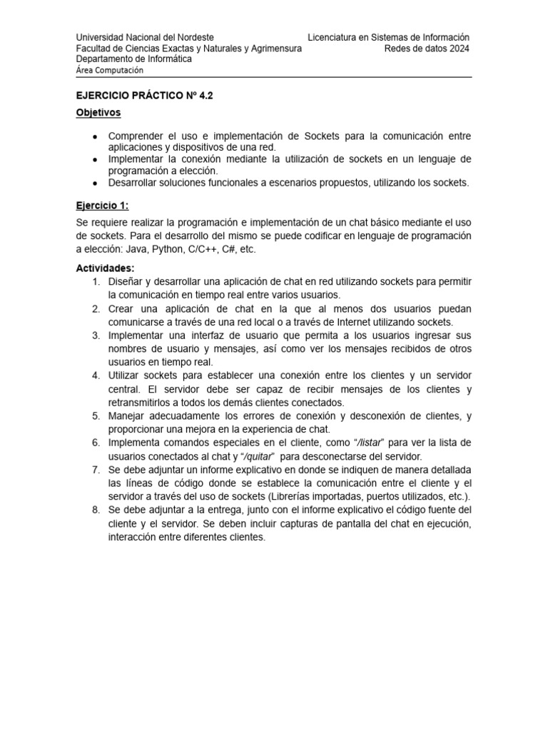 TP 4.2 Programacion de Sockets | PDF