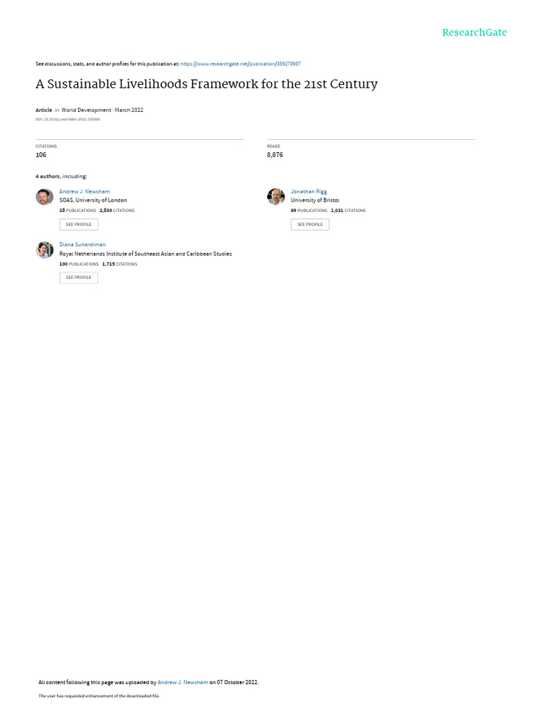 A Sustainable Livelihoods Framework For The 21st Century | PDF