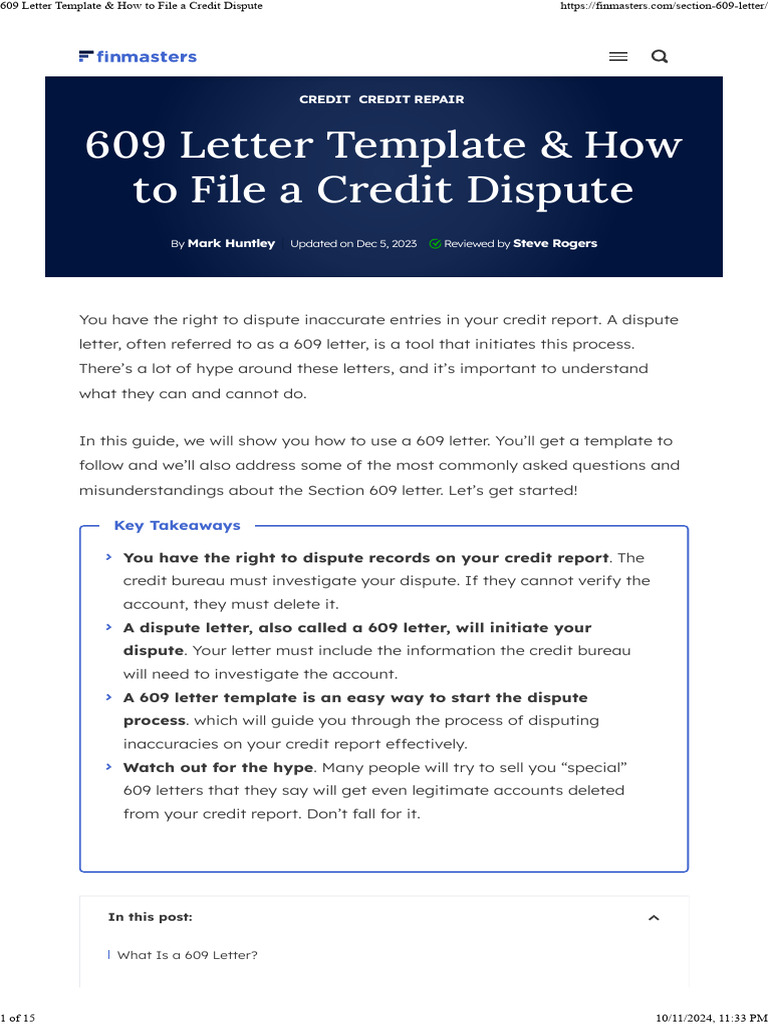 609 'Credit' Letters Info | PDF