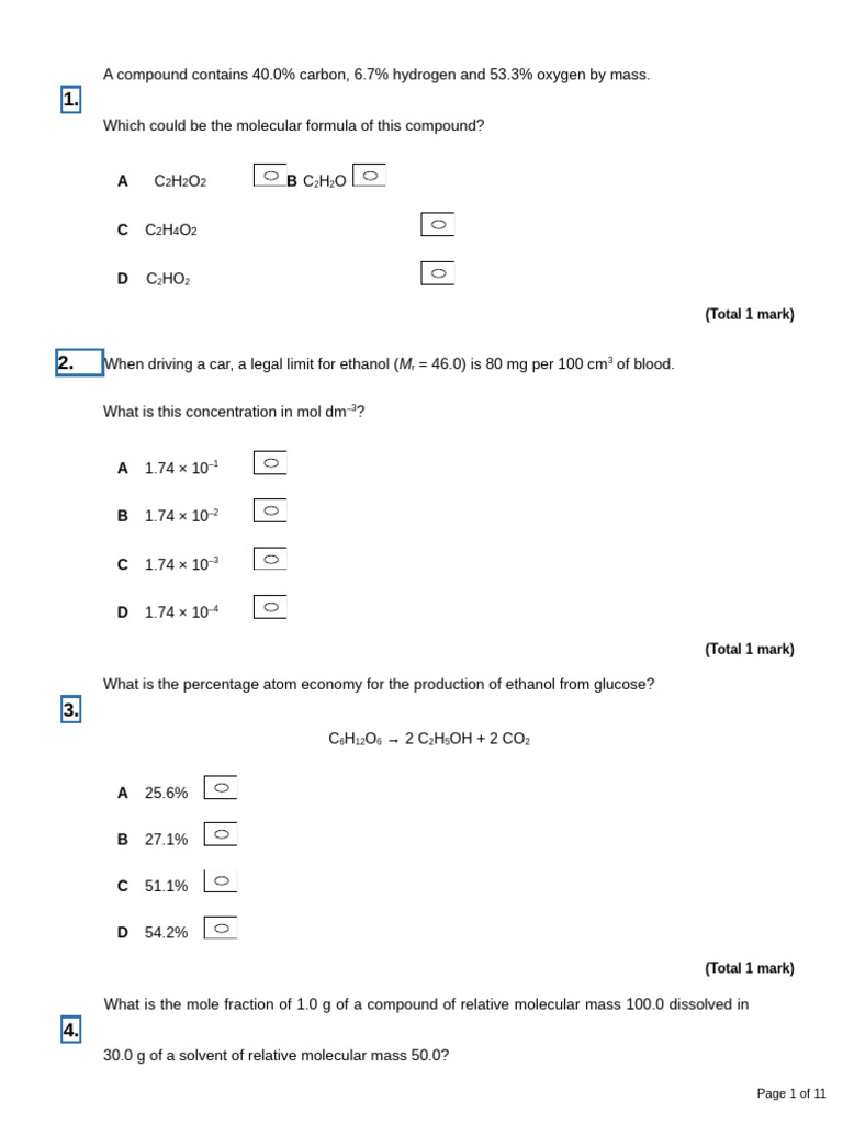 Amount-of-Substances-Multiple-Choice-QP | PDF
