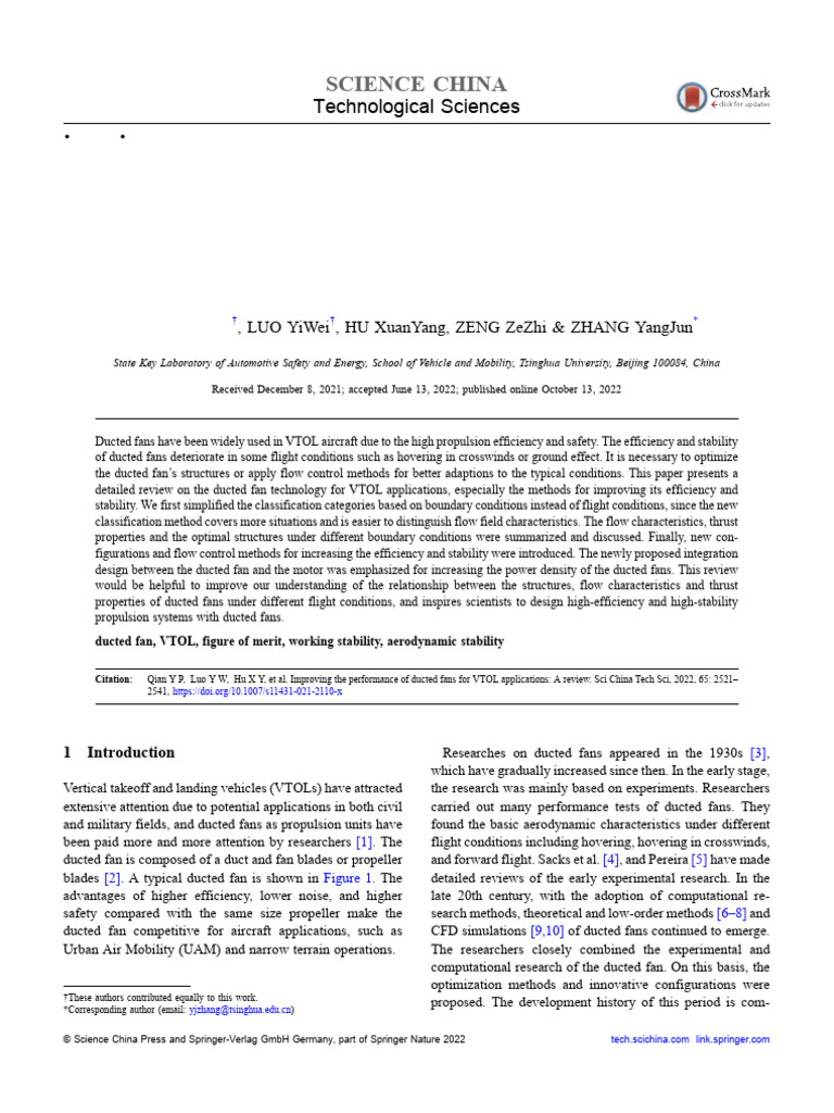 Improving the performance of ducted fans for VTOL applications | PDF