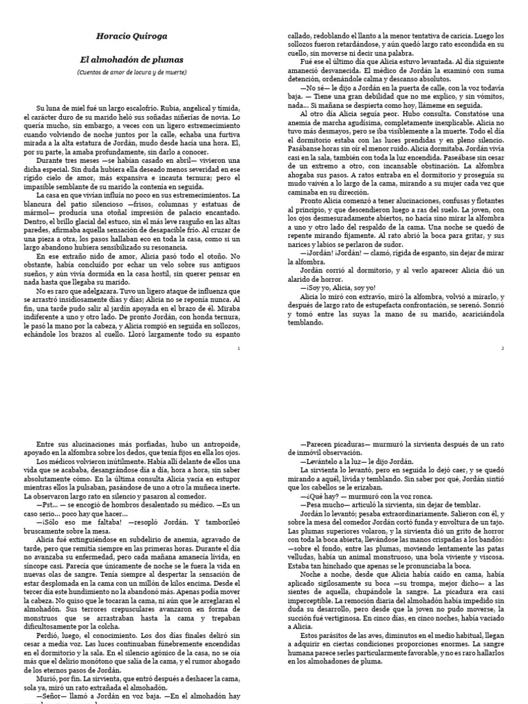 El Almohadón de Plumas Horacio Quiroga | PDF