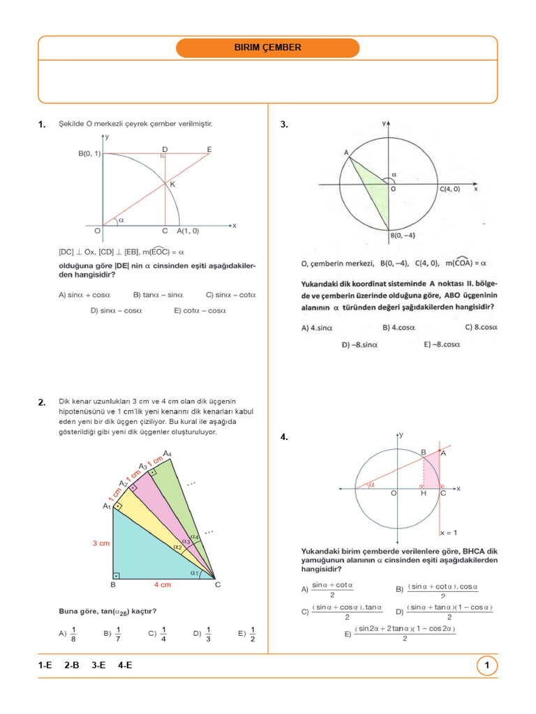trigonometri 1 (birim çember) | PDF
