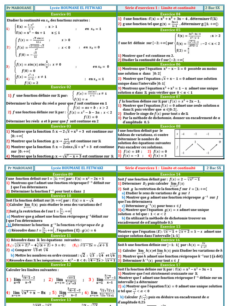 Série1 Continuité 2bac BIOF | PDF