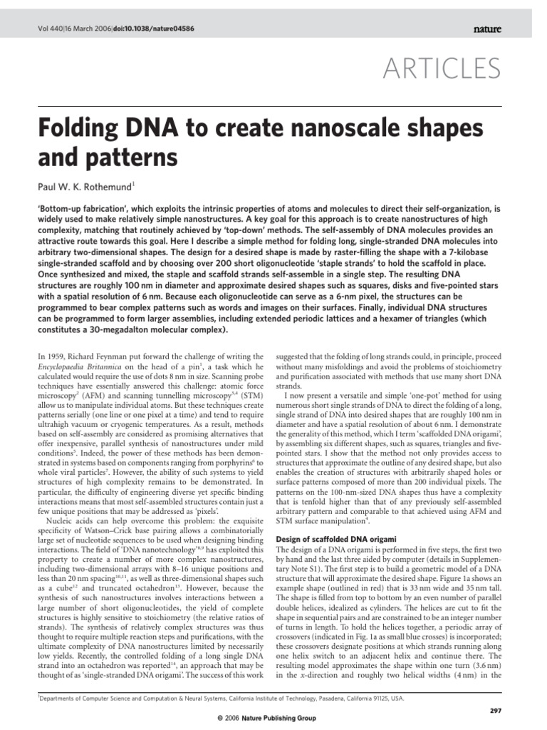 ARTIGO 12 Folding DNA To Create Nanoscale Shapes and Patterns | PDF