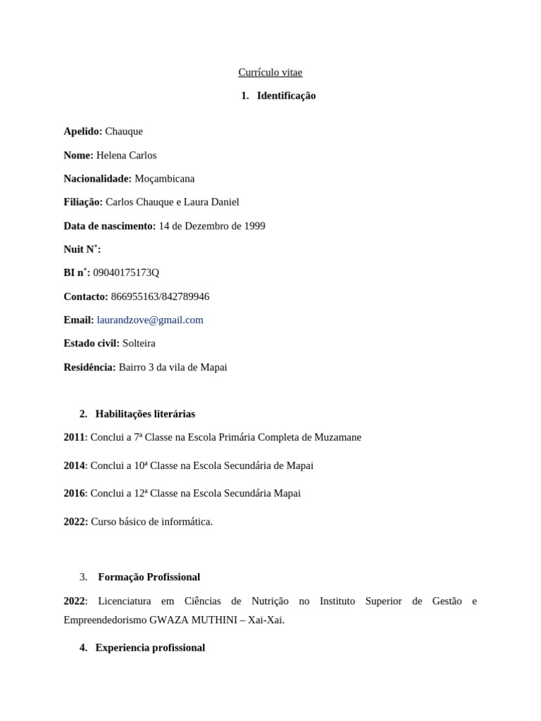 CV - Portugues Helena | PDF