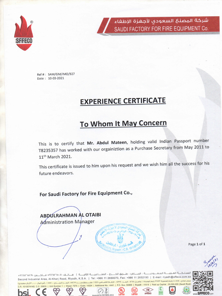 EXPERIENCE CERTIFICATE | PDF