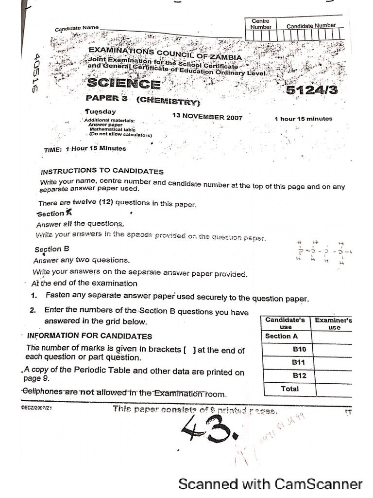 ECZ 2007 Science (Chemistry) | PDF