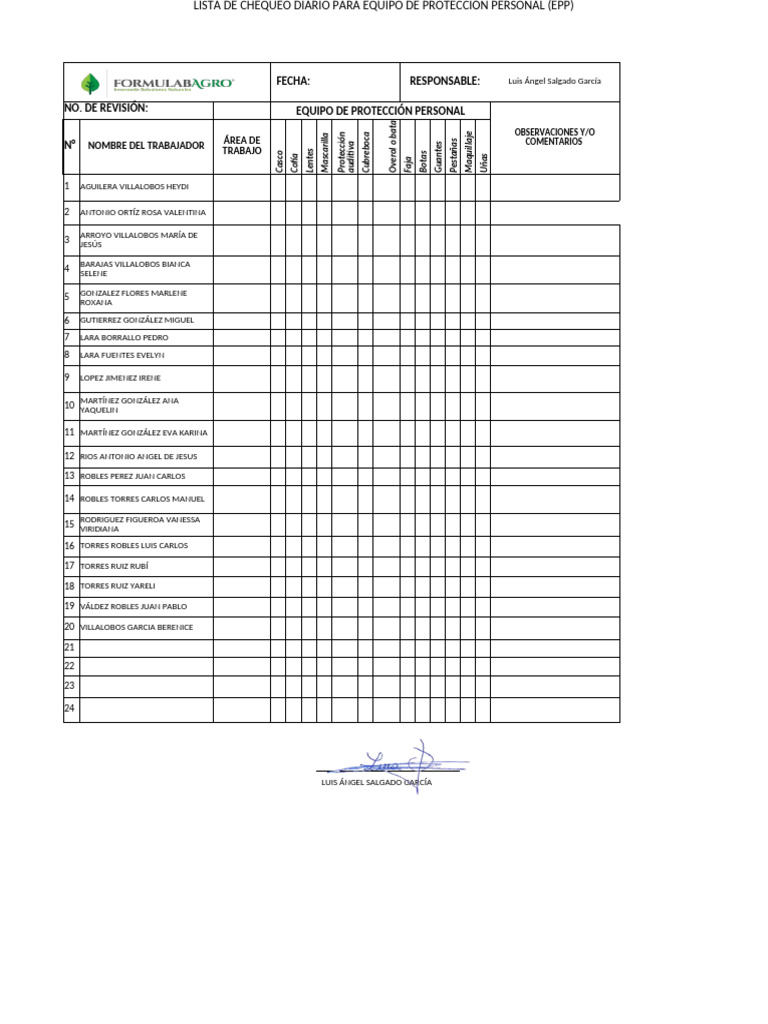 Epp Chequeo Diario | PDF