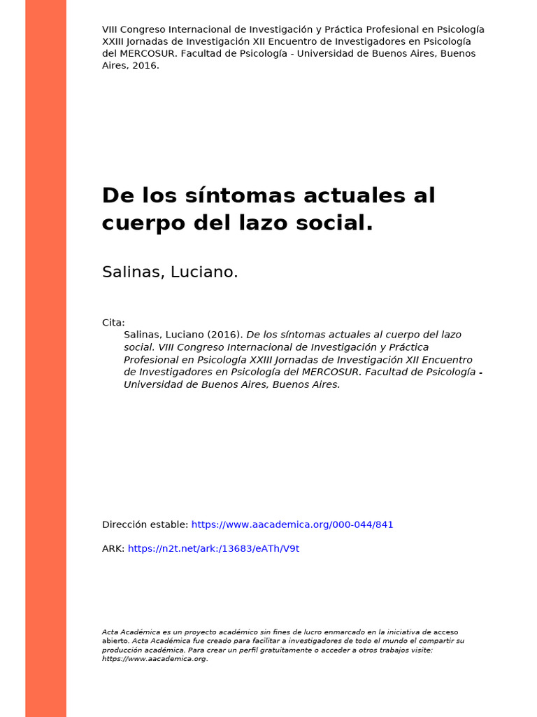 De Los Síntomas Actuales Al Cuerpo Del Lazo Social | PDF
