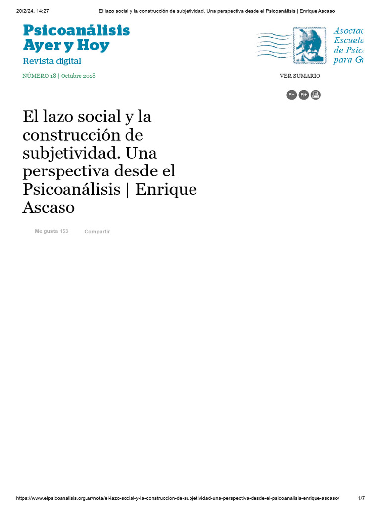 El Lazo Social y La Construcción de Subjetividad. Una Perspectiva Desde ...