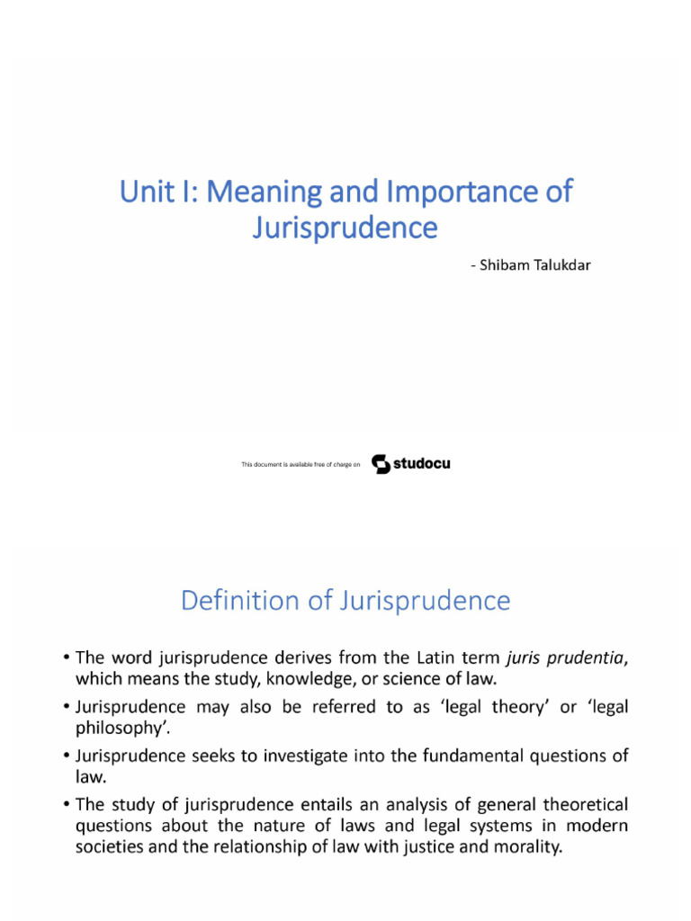 Unit I - Meaning and Importance of Jurisprudence | PDF