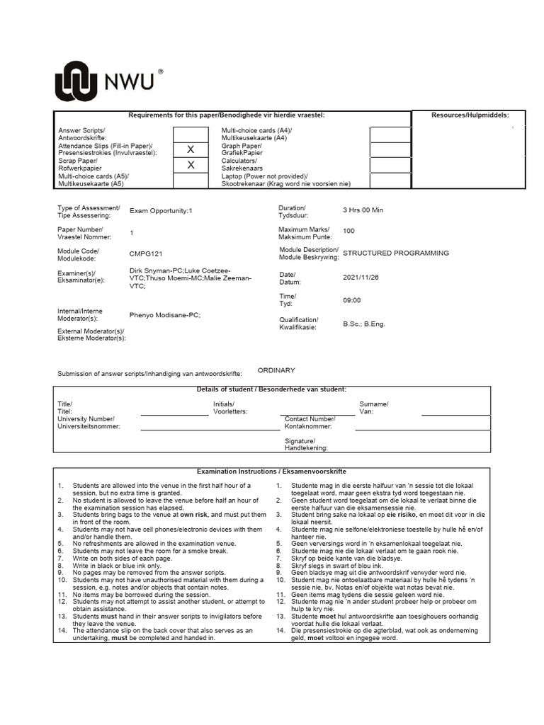 CMPG121 - Exam First Opp - Nov 2021 | PDF