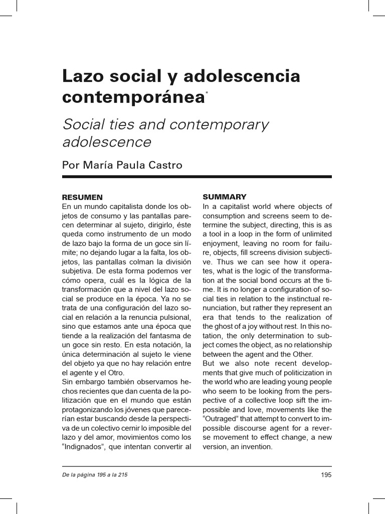 Lazo Social y Adolescencia Contemporánea | PDF