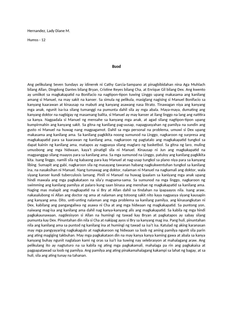 Buod (Seven Sunday) | PDF