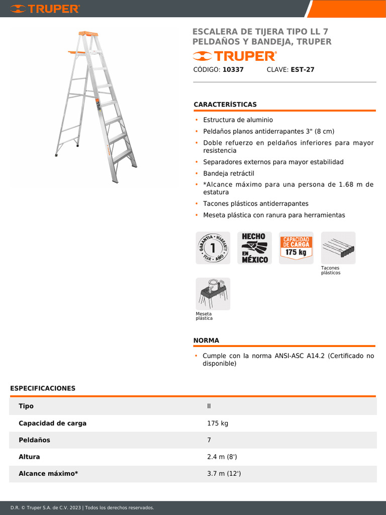 Ficha Tecnica Escalera Metalica 7 Pasos | PDF