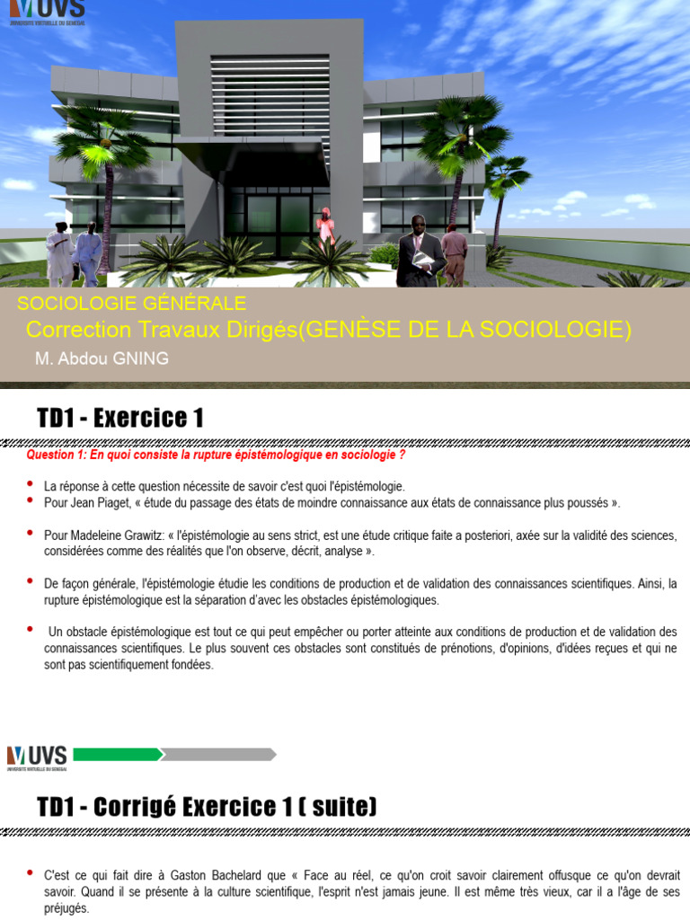 Corrigé Td1-Sociologie Générale-L1-Aes-C4-S1 Uvs | PDF