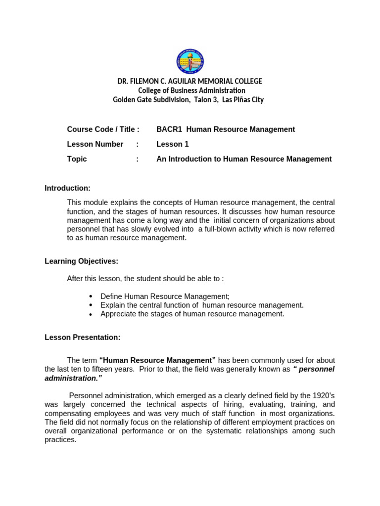 Module 1 An Introduction in Humn Resource Management | PDF