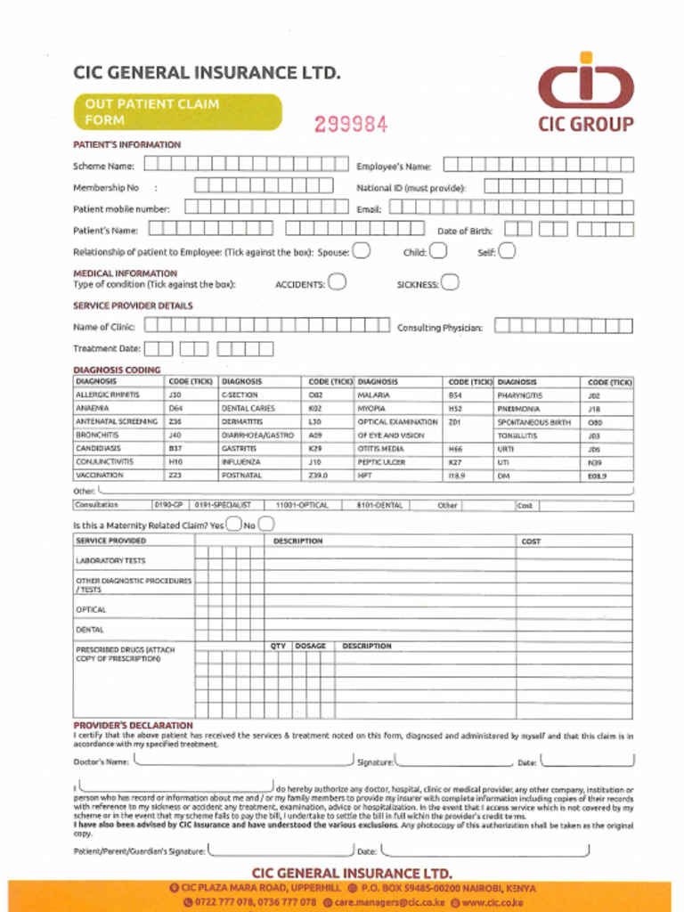 CIC MEDICAL Claim Form | PDF