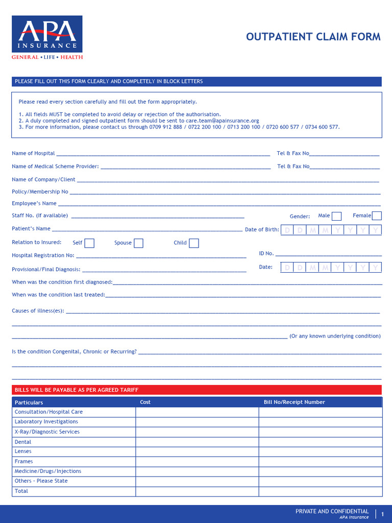 APA Outpatient Claim Form | PDF
