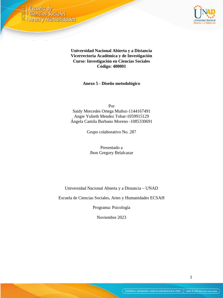 Anexo 5 - Diseño Metodológico - Grupo 287 | PDF