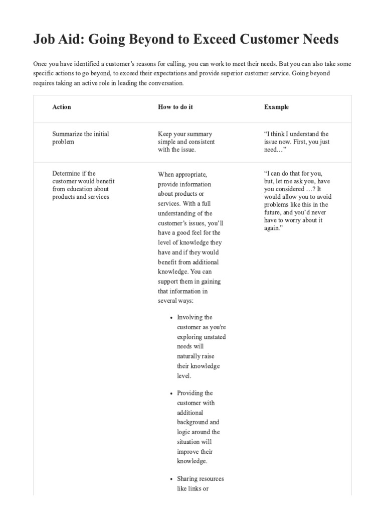 Going Beyond Customer's Expectations and Needs | PDF