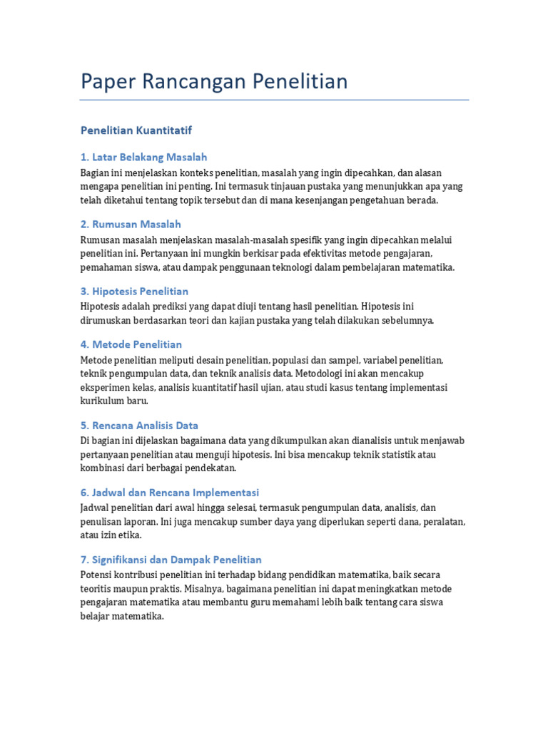Paper Rancangan Penelitian Complete | PDF