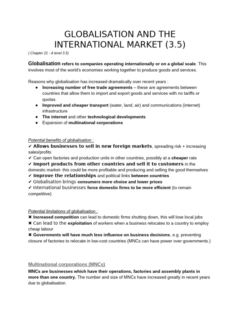 Globalisation and The International Market (3.5) | PDF
