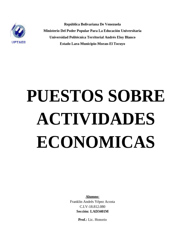 Unidad I Impuestos Sobre Las Actividades Economicas | PDF