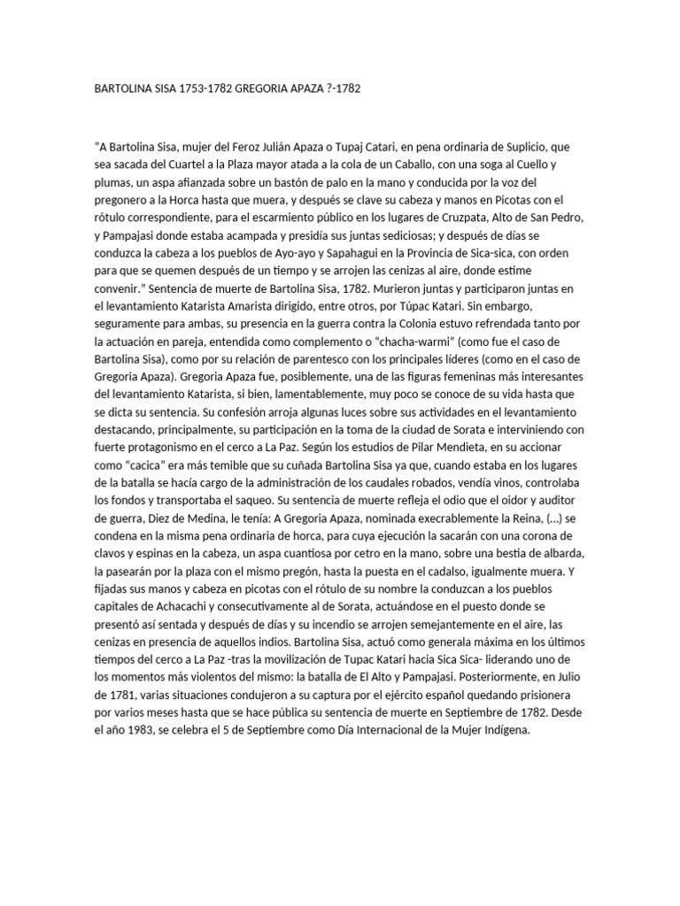 Bartolina Sisa 1753 | PDF