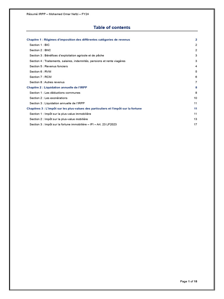 Résumé IRPP - Med Omar Nefzi - FY24 | PDF