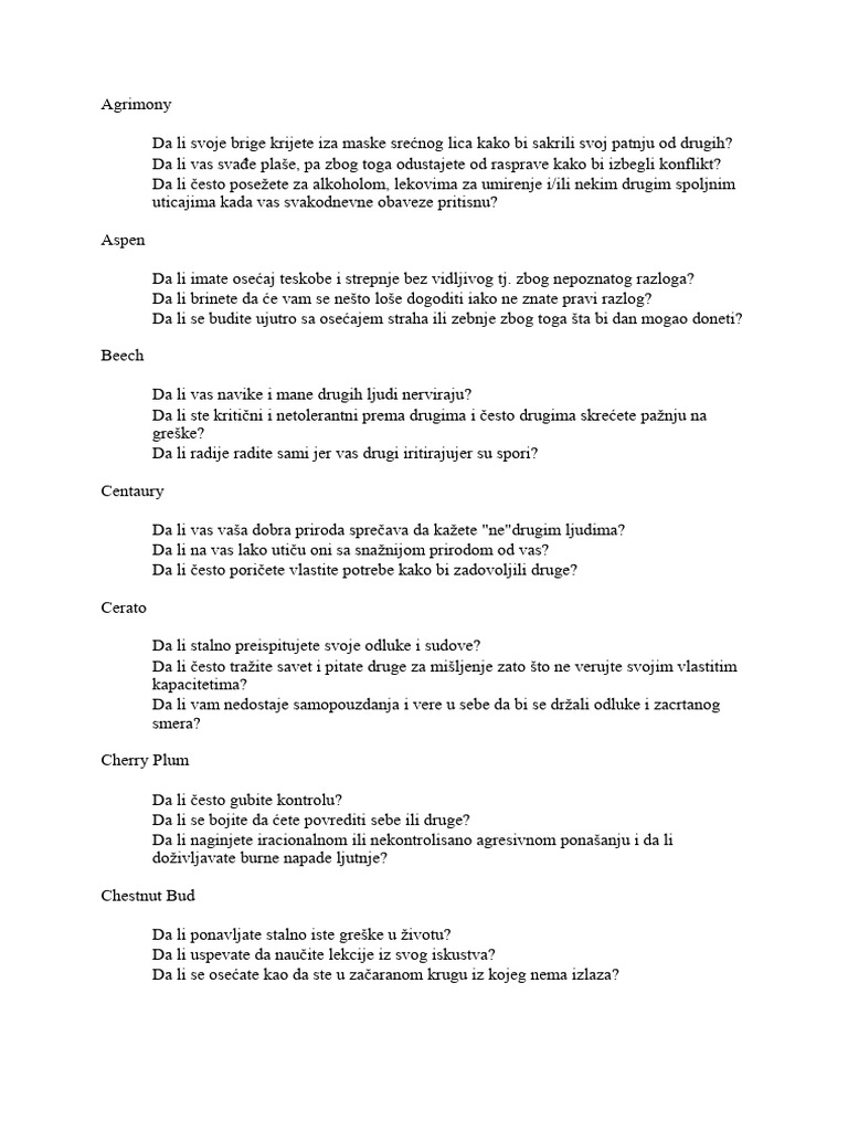 Bahove Cvetne Kapi Upitnik | PDF