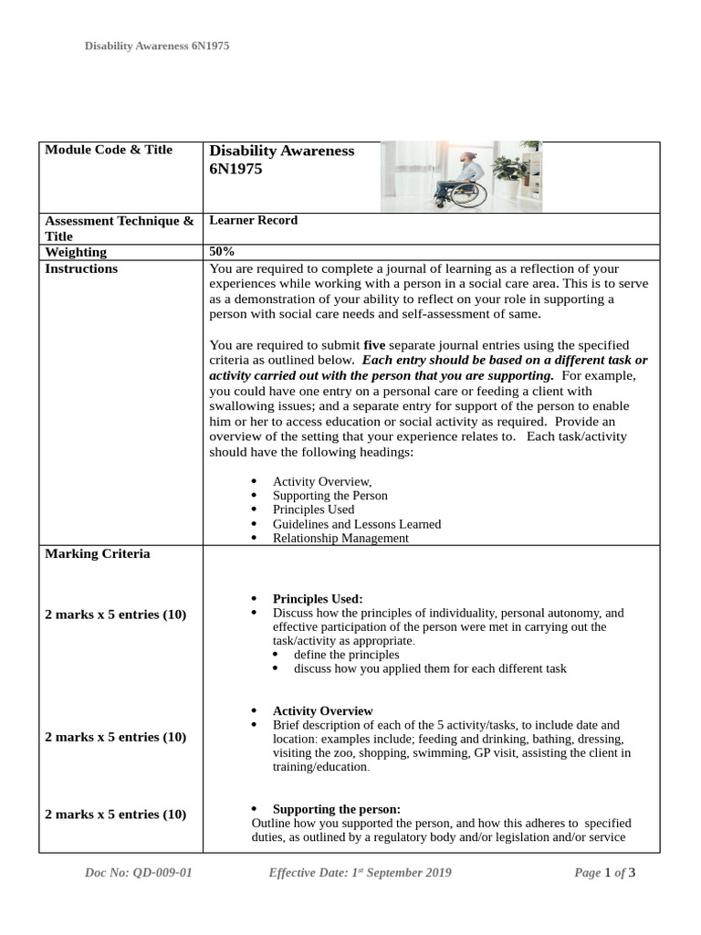 Learner Record Brief Disability Awareness | PDF