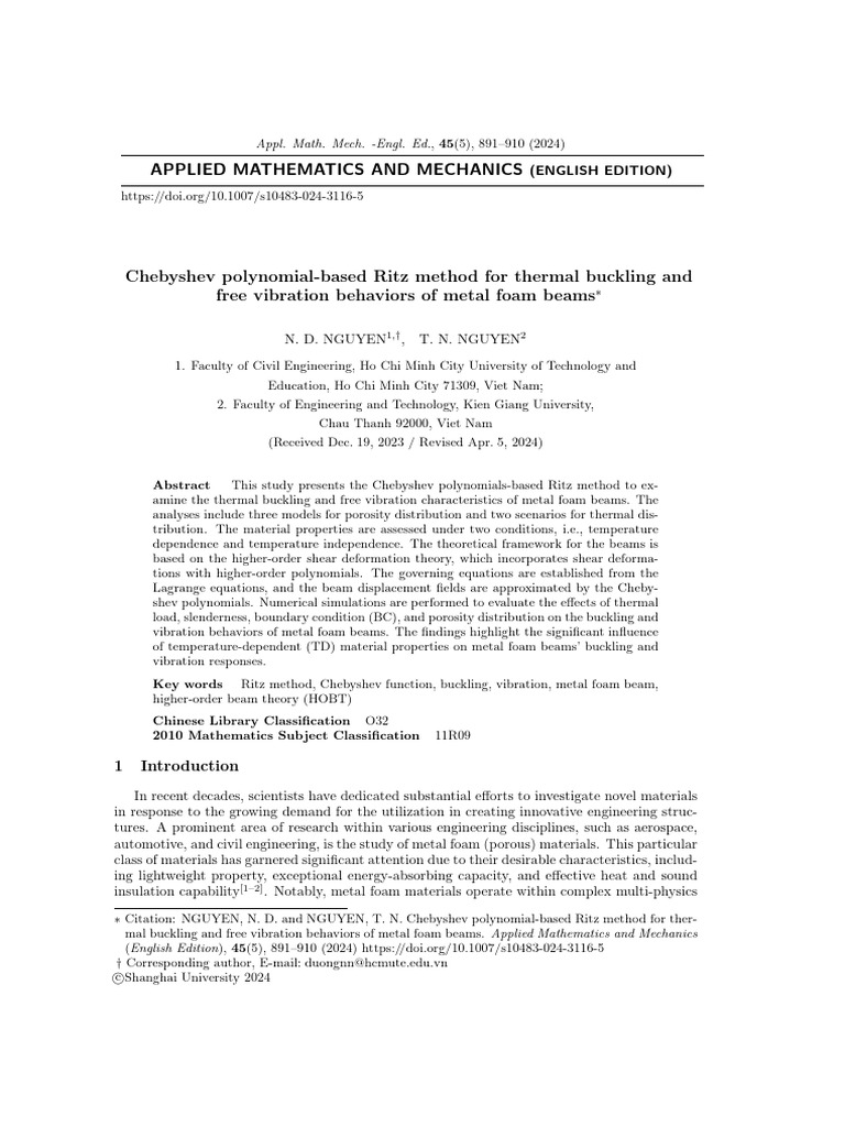 Chebyshev Polynomial-Based Ritz Method For Thermal Buckling and Free ...