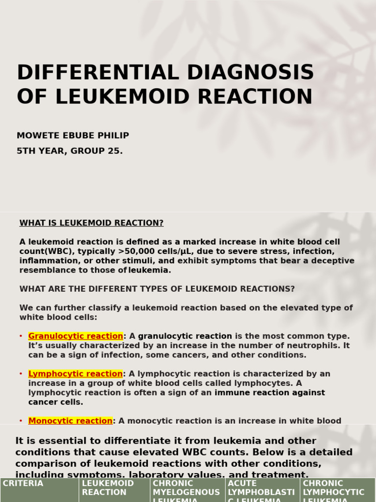 Diff Diag of Leukemoid Reaction | PDF
