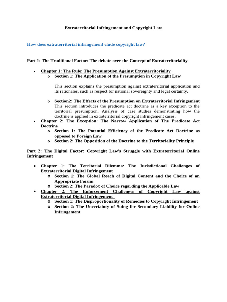 Plan - Extraterritorial Infringement and Copyright Law1 | PDF