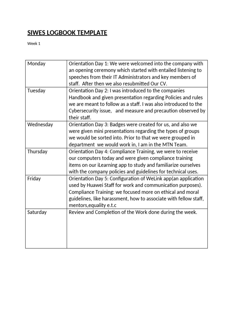 Siwes Logbook Template | PDF