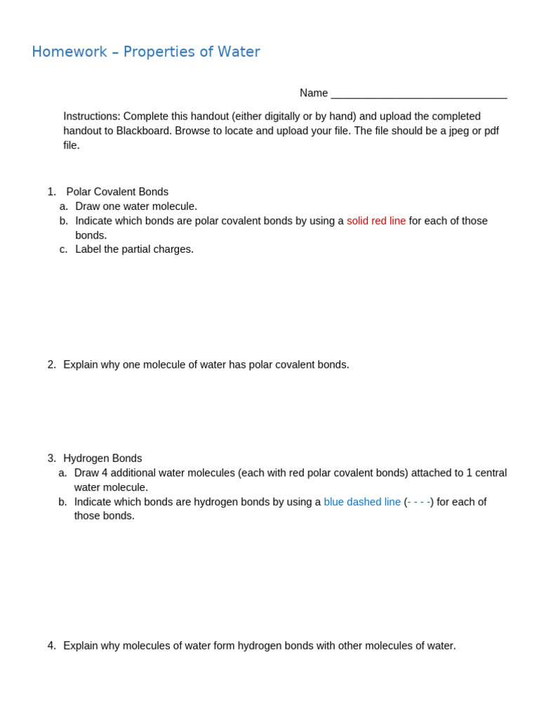 Properties of Water Homework-1 | PDF