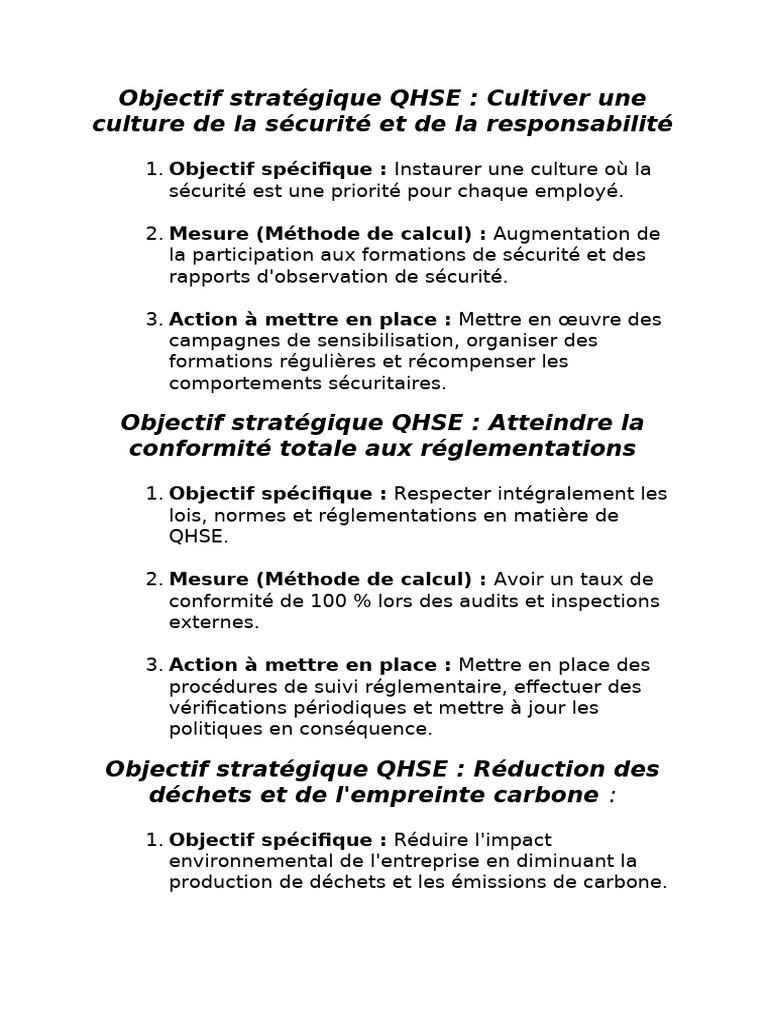 Objectif Stratégique QHSE | PDF
