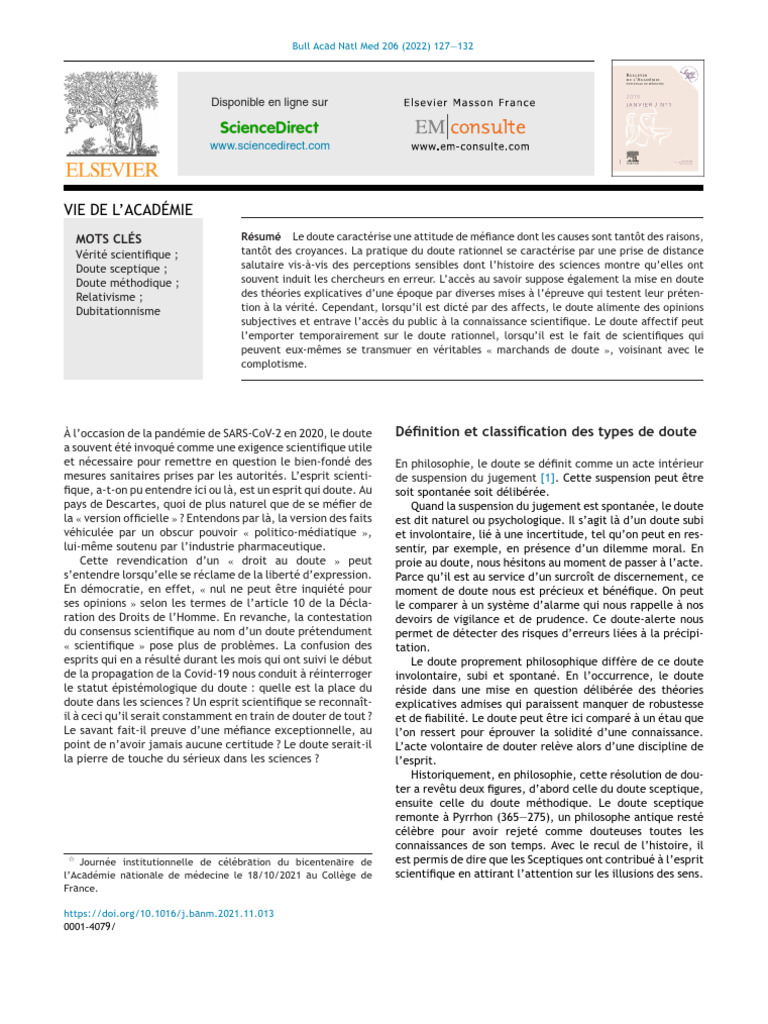 Le Doute Facteur D Inertie Ou Vecteur de - 2022 - Bulletin de L Acad Mie Nati | PDF