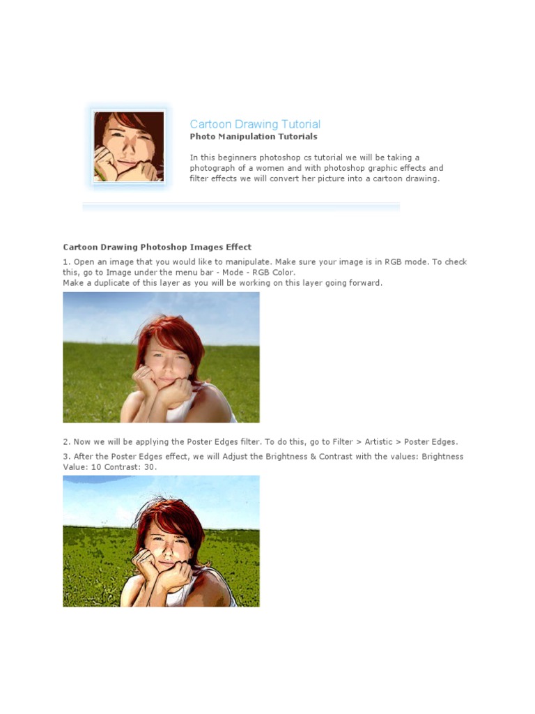 Cartoon Drawing Tutorial | PDF | Adobe Photoshop | Rgb Color Model