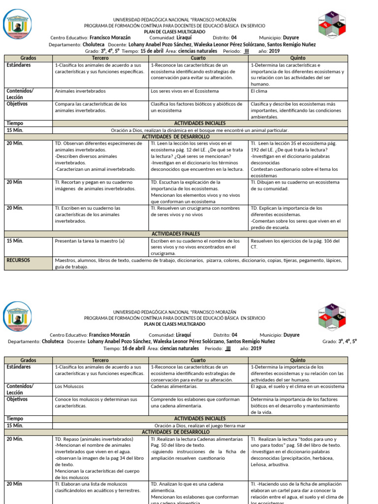 10 PLANES MULTIGRADO CCNN | PDF