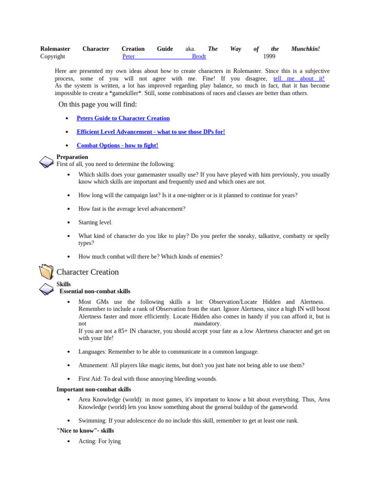 Rolemaster Character Creation Guide | PDF
